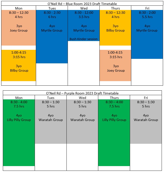 Beaconsfield kindergarten :: Timetables